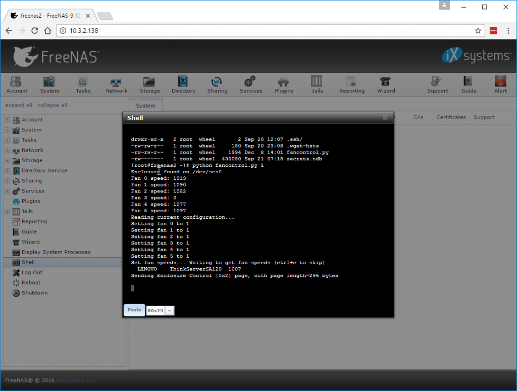 How To: Control Lenovo SA120 fan speeds from within FreeNAS – Tyler Made